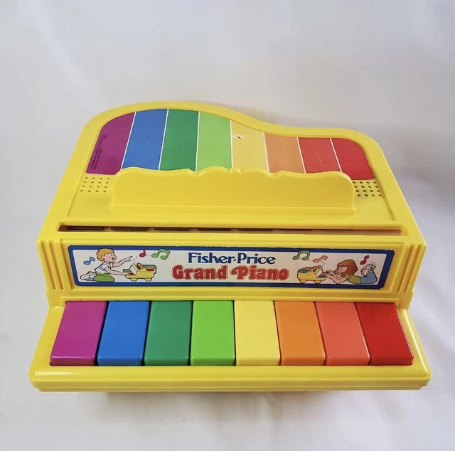 VINTAGE FISHER PRICE Grand Piano Musical Toy Yellow Piano Rainbow Keys ...