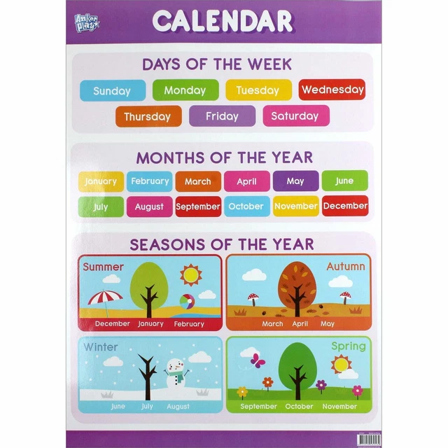 CALENDAR SEASON LEARNING Educational Poster Wall Chart Kids Learning ...