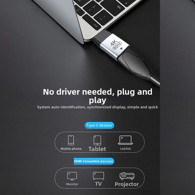 ADAPTER TYP-C EINGANG 4K 60Hz Auflösung für Laptop Telefon tragbar ...