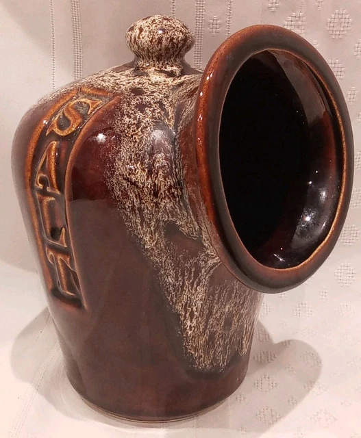 VINTAGE LARGE FOSTERS Pottery Salt Pig Honeycomb Brown Glaze Drip 21 Cm ...