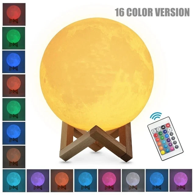 16 COLORS LED Moon Lamp 3D Star Galaxy Night Light USB Recharge ...