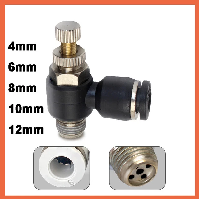 NYLON PNEUMATIC FLOW Control Valve Push-fit Hose Tube Airline Connector ...