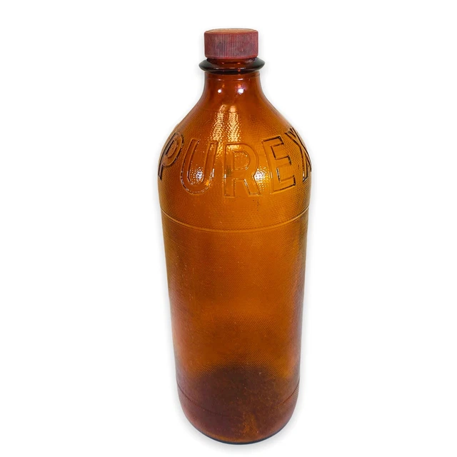 Vintage Purex Bleach Amber Glass Quart Bottle 9 X 4 With Cap 1744 Picclick Ca