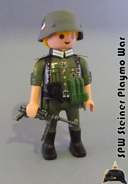 PLAYMOBIL CUSTOM WW2 WWII Captain Army Alman SOLDIER WEAPON MP40 ACW £ ...