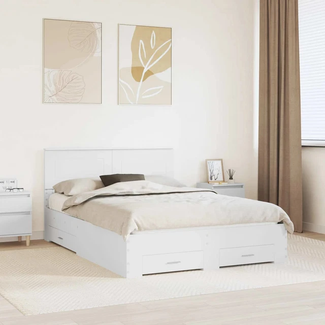 BED FRAME WITH Headboard White 150 x 200 cm Engineered Wood vidaXL £308.27 - PicClick UK