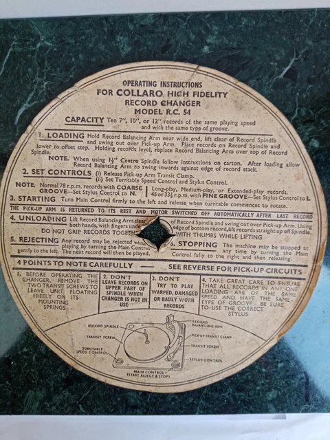 VINTAGE COLLARO CARTA Giradischi Istruzioni per l'uso EUR 5,25 ...
