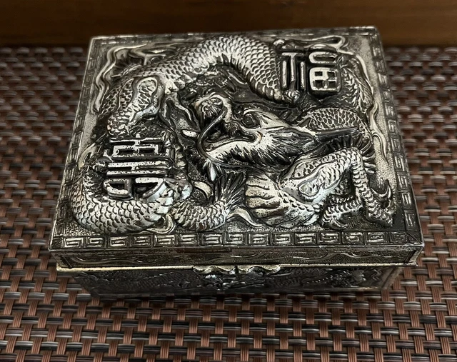 VINTAGE JAPANESE METAL Dragon Box With Hinged Lid .Made In Japan On ...