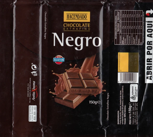 PLASTIC CHOCOLATE WRAPPER / Schokoladenpapier - Hacendado Dark; 150g ...