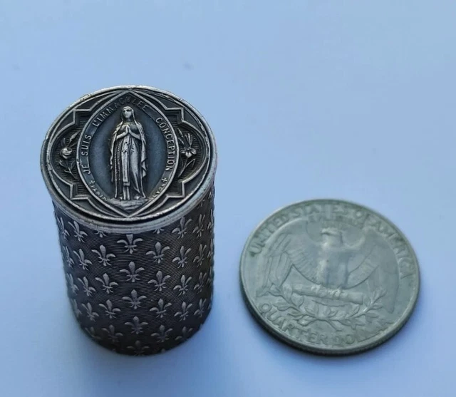 BOITE ANCIENNE MINIATURE mini box fleur de lys lily flower holy relic ...