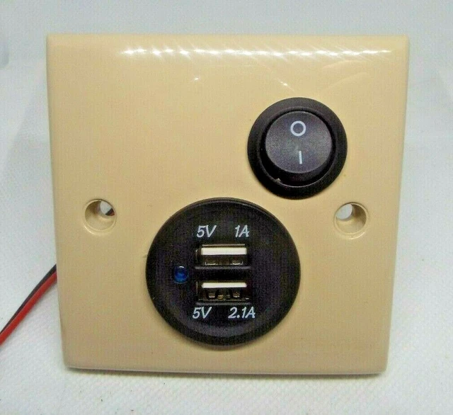 CARAVAN MOTORHOME CLIPSAL Honey Beige 12v Double USB socket & switch ...