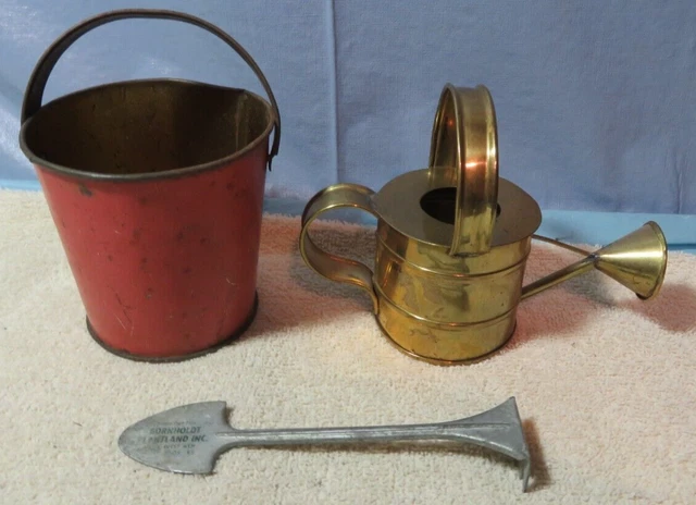 2PK BRASS TIN Mini Watering-Buckets Fairy Garden Country Prim Home ...