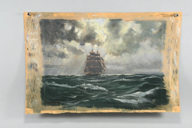 N33G13- PASTELL GEMÄLDE Segelschiff auf See undeutlich signiert um 1900 EUR 14,99 - PicClick DE