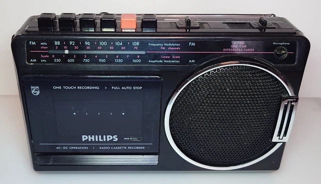 VINTAGE BLACK PHILIPS D7180 FM AM Portable Radio Cassette Player ...