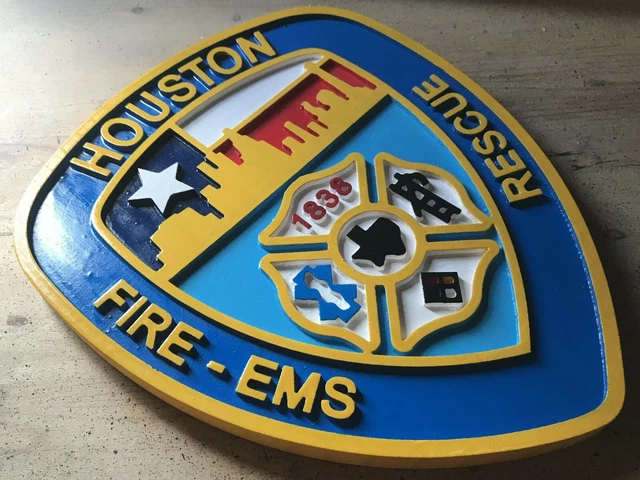 FIRE DEPARTMENT HOUSTON 3D routed wood patch plaque sign Custom carved ...