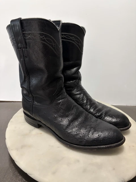 VINTAGE JUSTIN QUILL Smooth Ostrich Western Cowboy Roper Boots Mens 10. ...