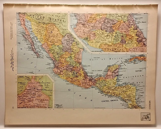 VINTAGE MEXICO ATLAS Map 1965 MSM Rand McNally Cosmopolitan World Atlas ...