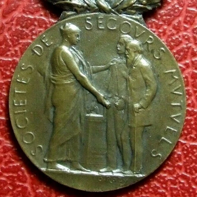 ART NOUVEAU SOCIETIES secours mutuels woman helping old men 1930 medal ...