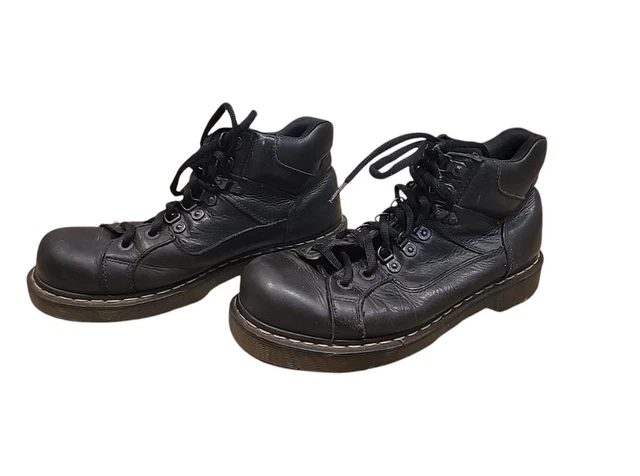 DR MARTENS DMS Black Leather Mid Rise Work Biker Boots Air Wair 10962 ...