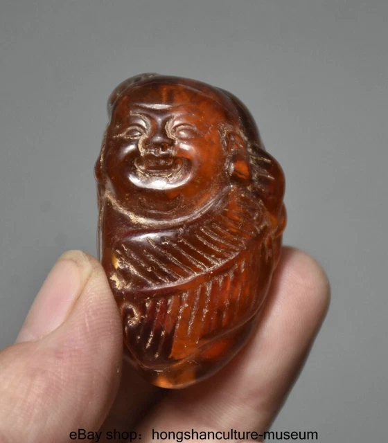2.2 & OLD china red Amber Carving Buddhism Happy Laugh Maitreya Buddha ...