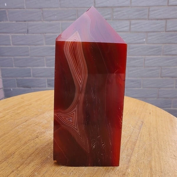 615G NATURAL RARE Red stripe Agate Crystal Obelisk Quartz Tower Point ...