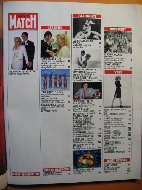 PARIS MATCH 1829 du 15/06/1984- Mariage de Sylvie Vartan. Platini. M et ...