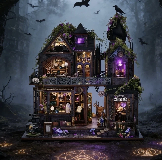 BOOK NOOK KIT Castle of Magic Wooden DIY Dollhouse w/ Light Music Decor ...