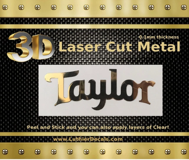 TAYLOR GUITAR METAL Headstock Decal Restoration 3D Laser Metal Sticker ...