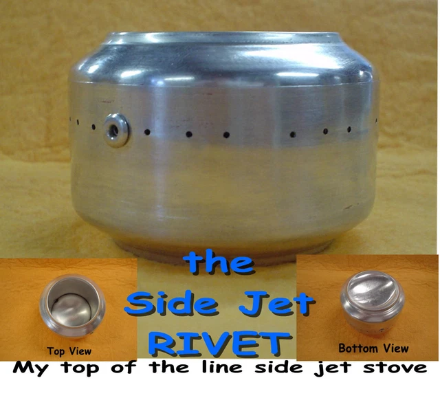 BACKPACKING ALCOHOL STOVE 'RIVET' Side Jet w/integral Pot Stand made in ...