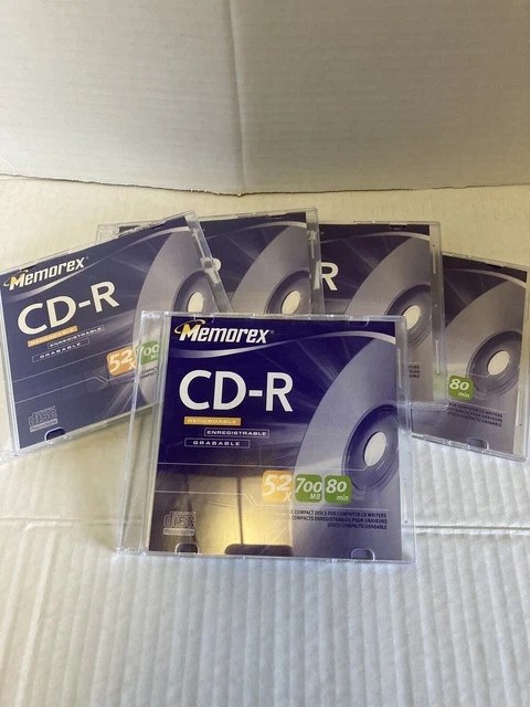 5 PACK MEMOREX Printable Recordable Blank CD-R, 52x 700MB 80 min CDs $5 ...