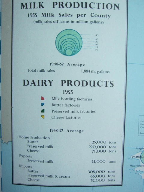 VINTAGE LARGE MAP of BRITAIN MILK PRODUCTION DAIRY PRODUCTS FACTORIES £ ...