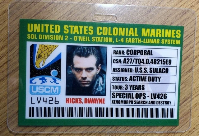 ALIENS IDENTIFICATION BADGE-COLONIAL Marines Caporal Hicks Cosplay Prop ...