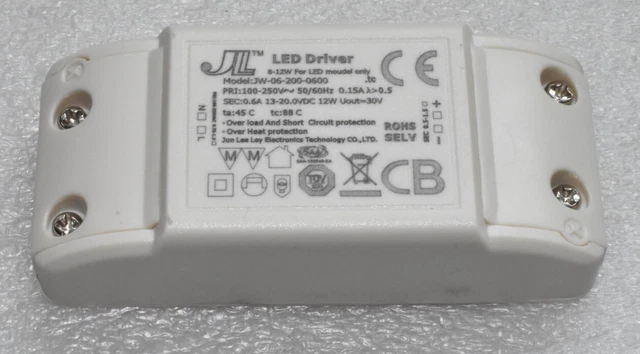 JL JW-06-200-0600 LED Driver Trafo Transformator Out: 13-20 VDC 12 Watt ...