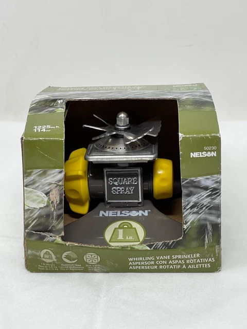 NELSON WHIRLING VANE Lawn Sprinkler 50230 1Lb 1225 Sq. Ft. Square Spray ...