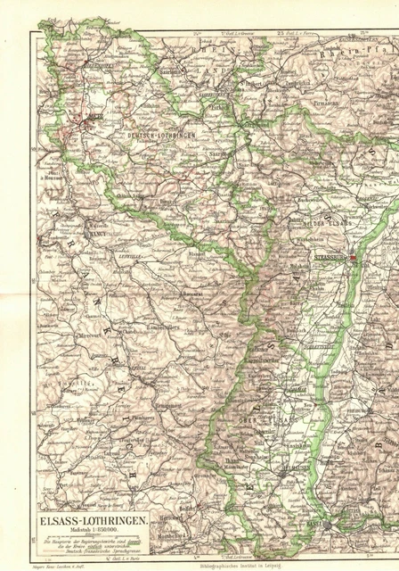 ELSASS - LOTHRINGEN, alte historische Landkarte, Lithographie um 1908 ...