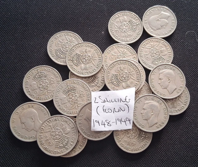 JOB LOT OF 300 Coins Two Shillings ( Florin) & One Shillings 1947 ...