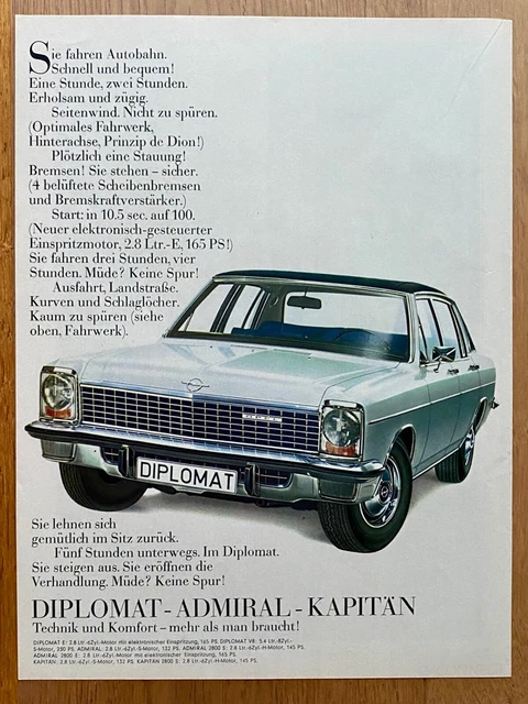 OPEL DIPLOMAT ADMIRAL Oldtimer Original 1969 Vintage Advert Werbung ...