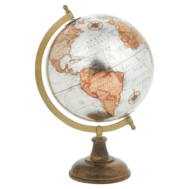 ROTATING WORLD GLOBE Spinning Atlas Earth Map Vintage Style Wooden Base ...