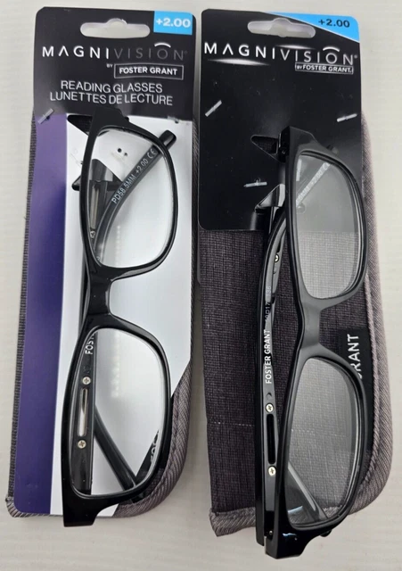 MAGNIVISION BY FOSTER Grant Reading Glasses +2.00 Black Frames Brandon ...
