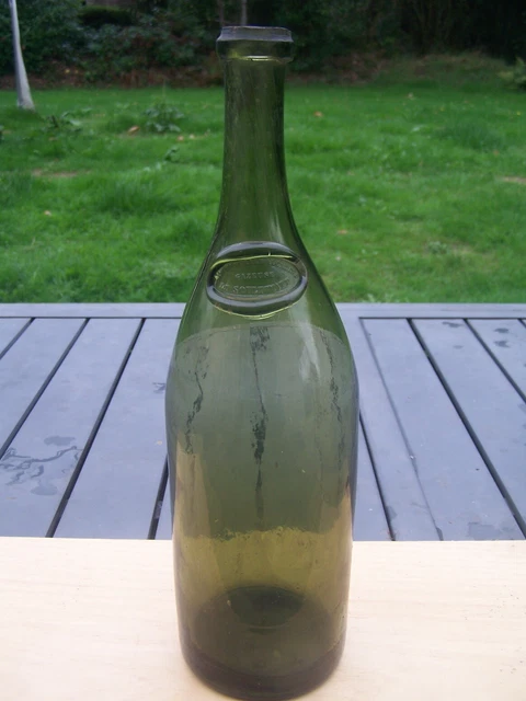 BOUTEILLE ANCIENNE VERRE soufflé sceau Eau Minérale de Soultzmatt ...