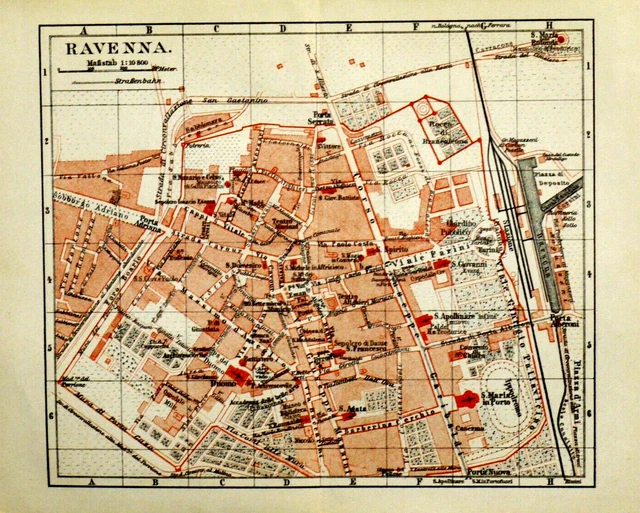 1909 ANTICA STAMPA Geografica:map Of Ravenna Citta E..dintorni..meyers ...
