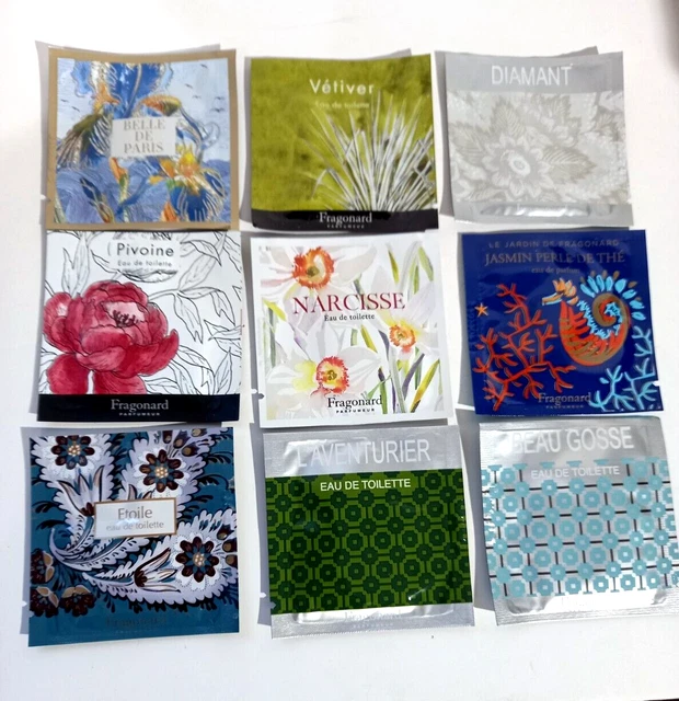 LOT DE 9 échantillons parfums FRAGONARD-lingettes 2ml EUR 2,70 ...