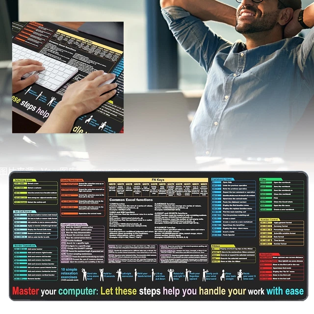 EXCEL CHEAT SHEET Desk Pad Excel Mouse Pad Water Resistant Mat 31'' x ...