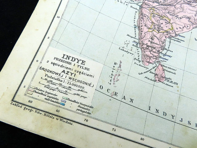 MAP OF THE Indian Sub Continent India Siam Burma China Tibet POLISH ...