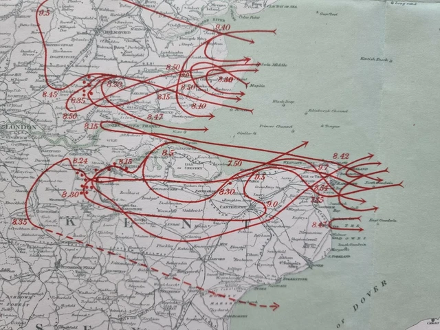 1935 WW1 MAP AEROPLANE RAID 28th SEPT 1917 ENGLAND KENT BOMBS ...