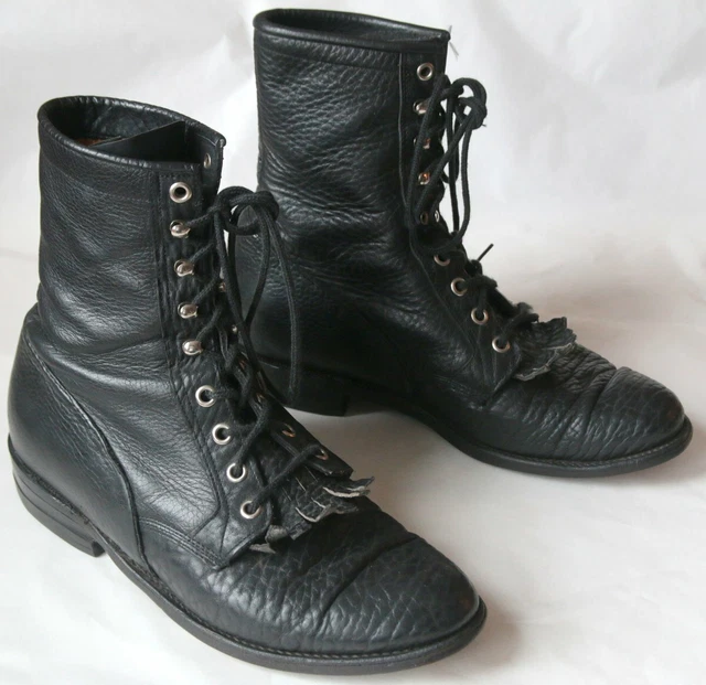 VINTAGE BOULET BLACK Grain Leather Packer Boots Size US 7 EU 38 Kiltie ...