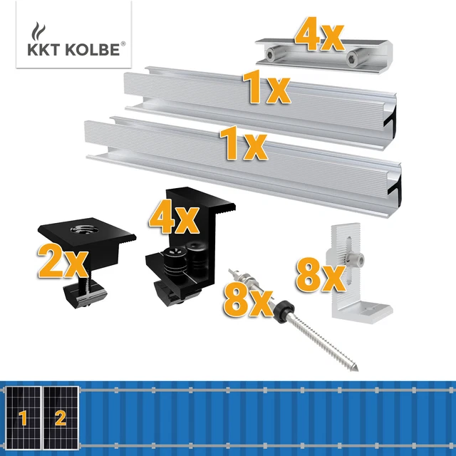 PHOTOVOLTAIK SOLAR BLECHDACH Montage Set 2 Module Befestigung Schiene Metalldach EUR 109,99 ...
