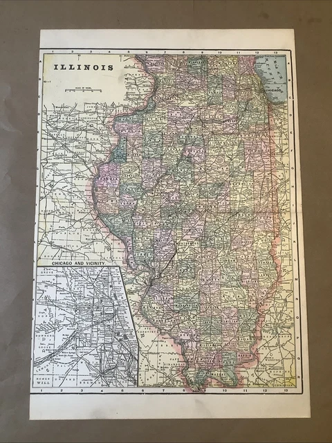 ORIGINAL MAP ILLINOIS Late 1800s Early 1900s As Is INV-AA25-09 £11.11 ...