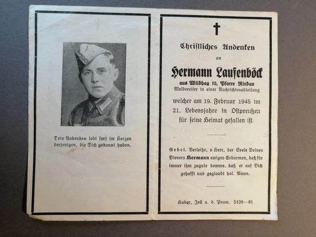 WW2 GERMAN DEATH Card Dispatch Rider East Prussia 1945. Original ...