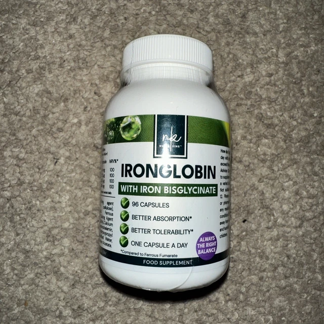 NUTRA KING IRONGLOBIN 14mg Iron Tablets High Strength Multivitamin 96 ...