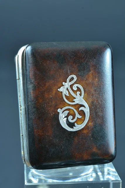 ANCIEN ÉTUI PORTE monnaie 19ème incrustation argent Antique money purse ...